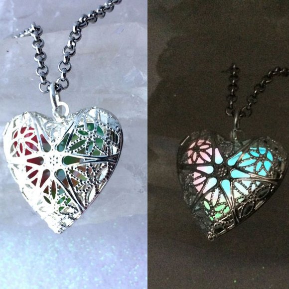 Glow Lockets | Jewelry | Rainbow Heart Locket Glow In The Dark Necklace ...